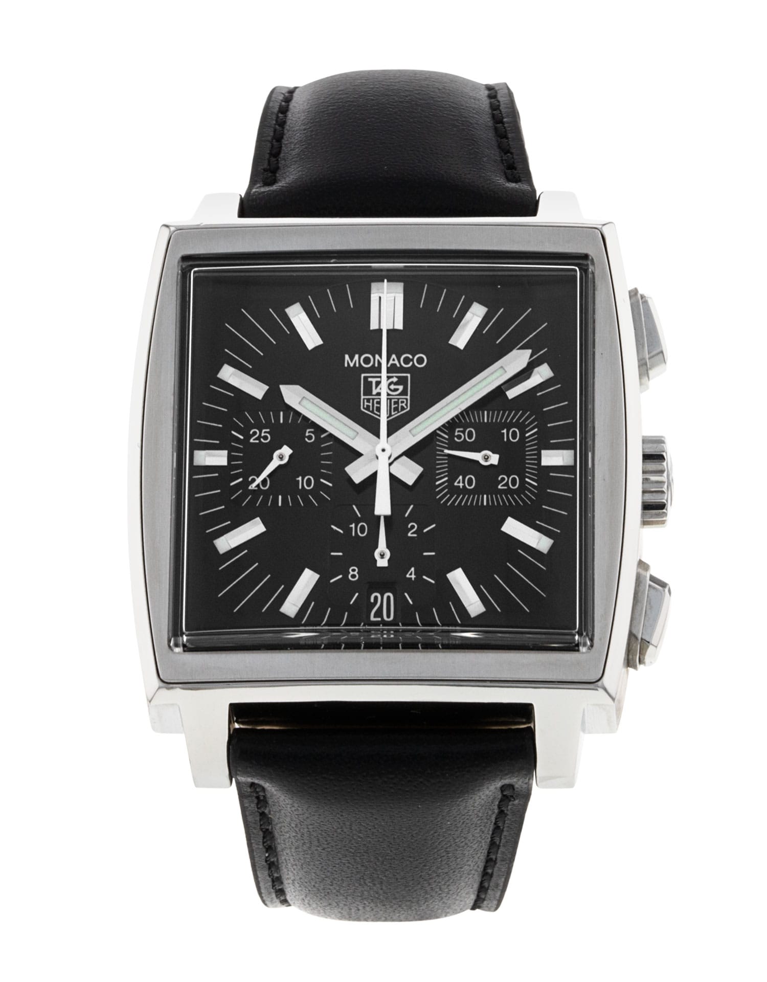 Tag Heuer Monaco - Black Baton Dial & Leather Strap