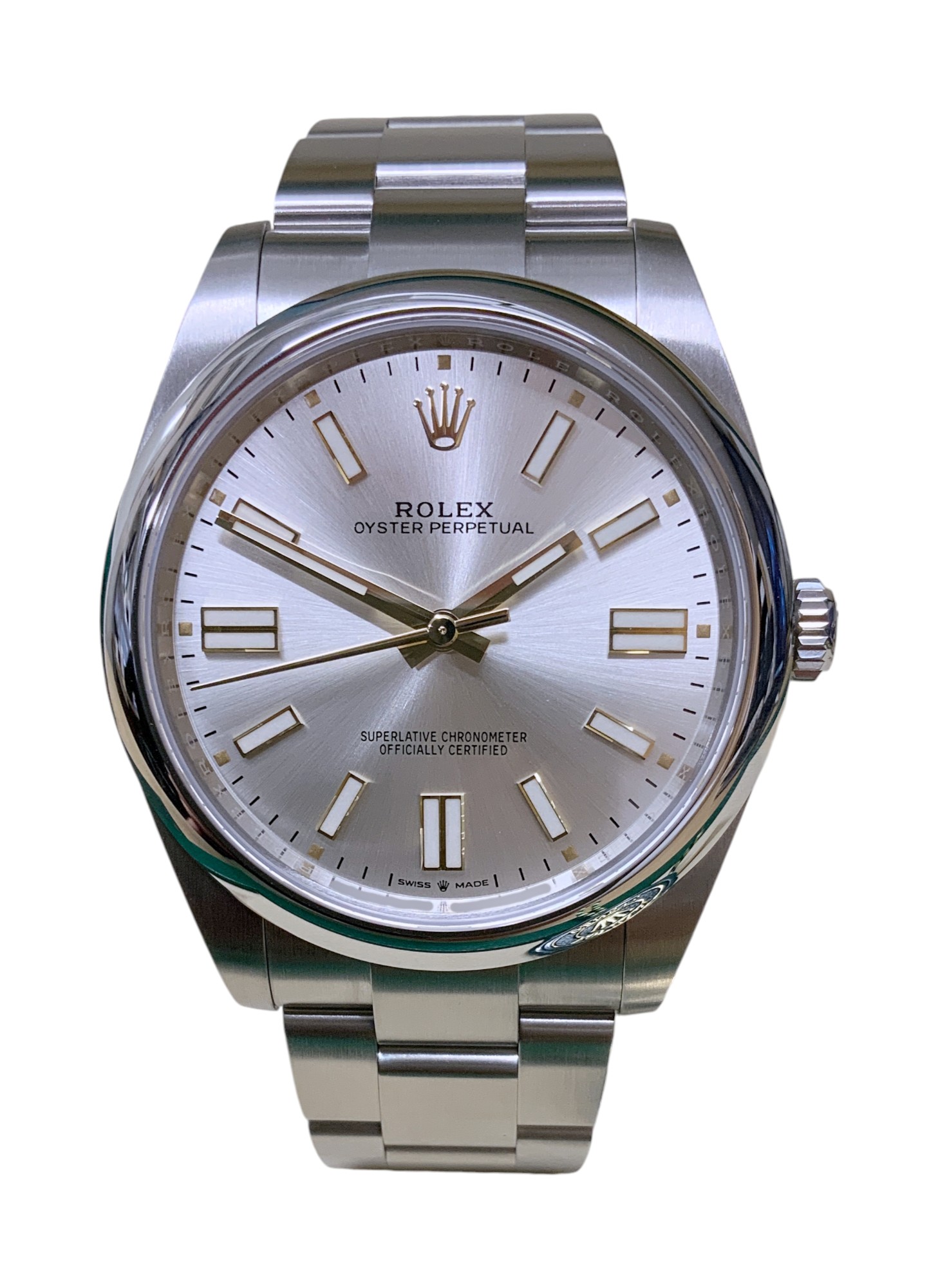 Rolex Oyster Perpetual - Silver Baton Dial & Bracelet Strap