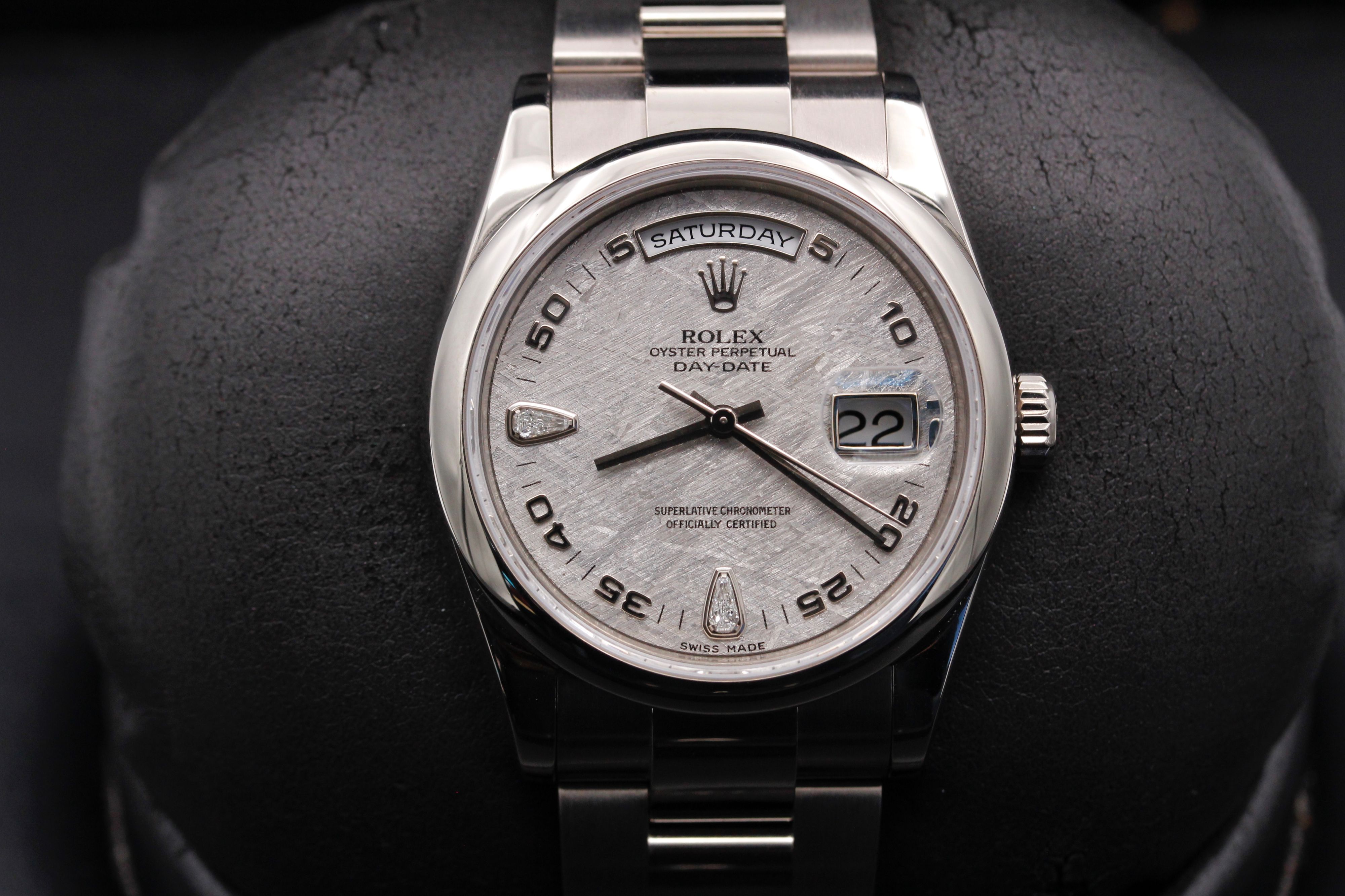 Rolex Day-Date 118209 - Silver Baton Dial & Bracelet Strap