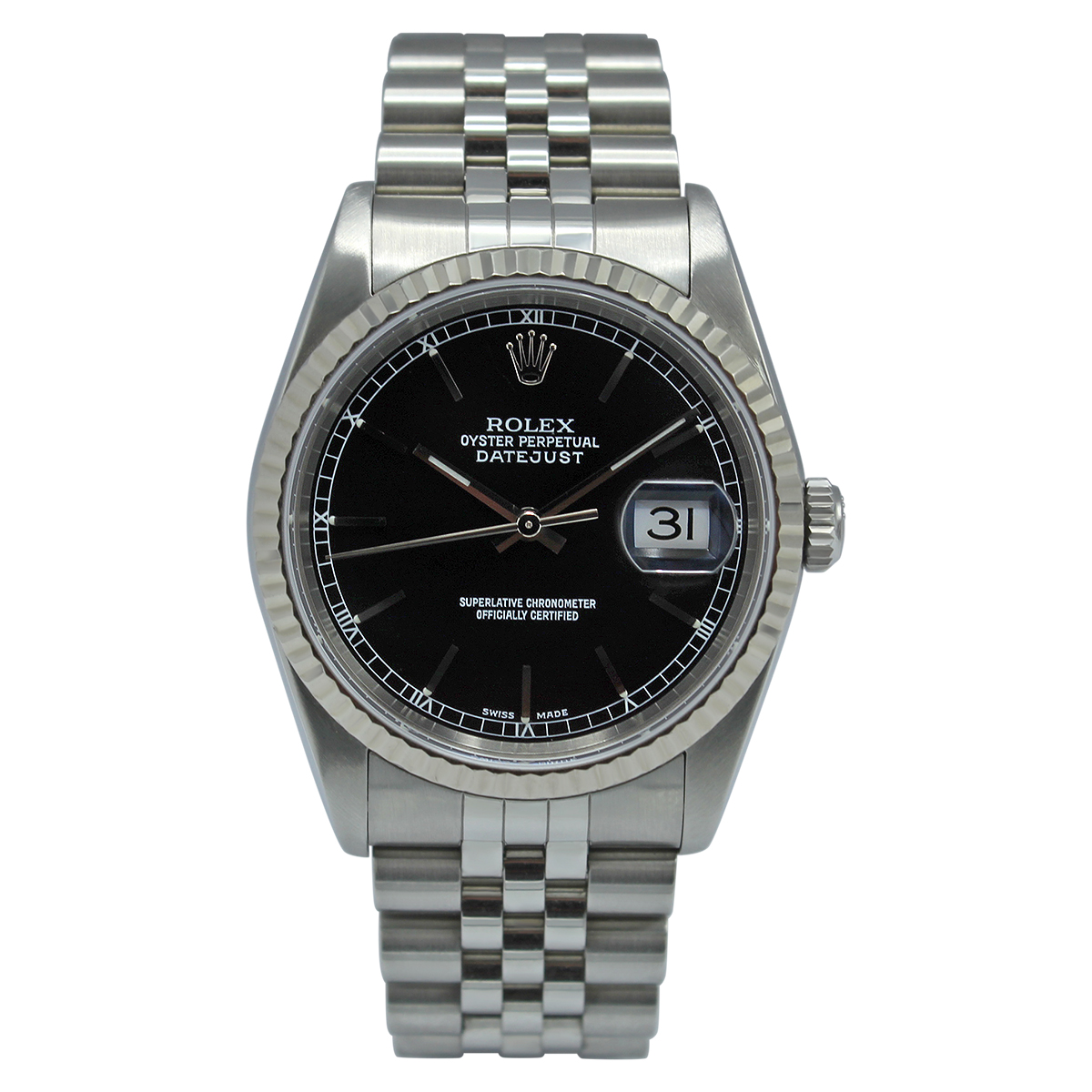 Rolex Datejust 16234 - Black Baton Dial & Bracelet Strap