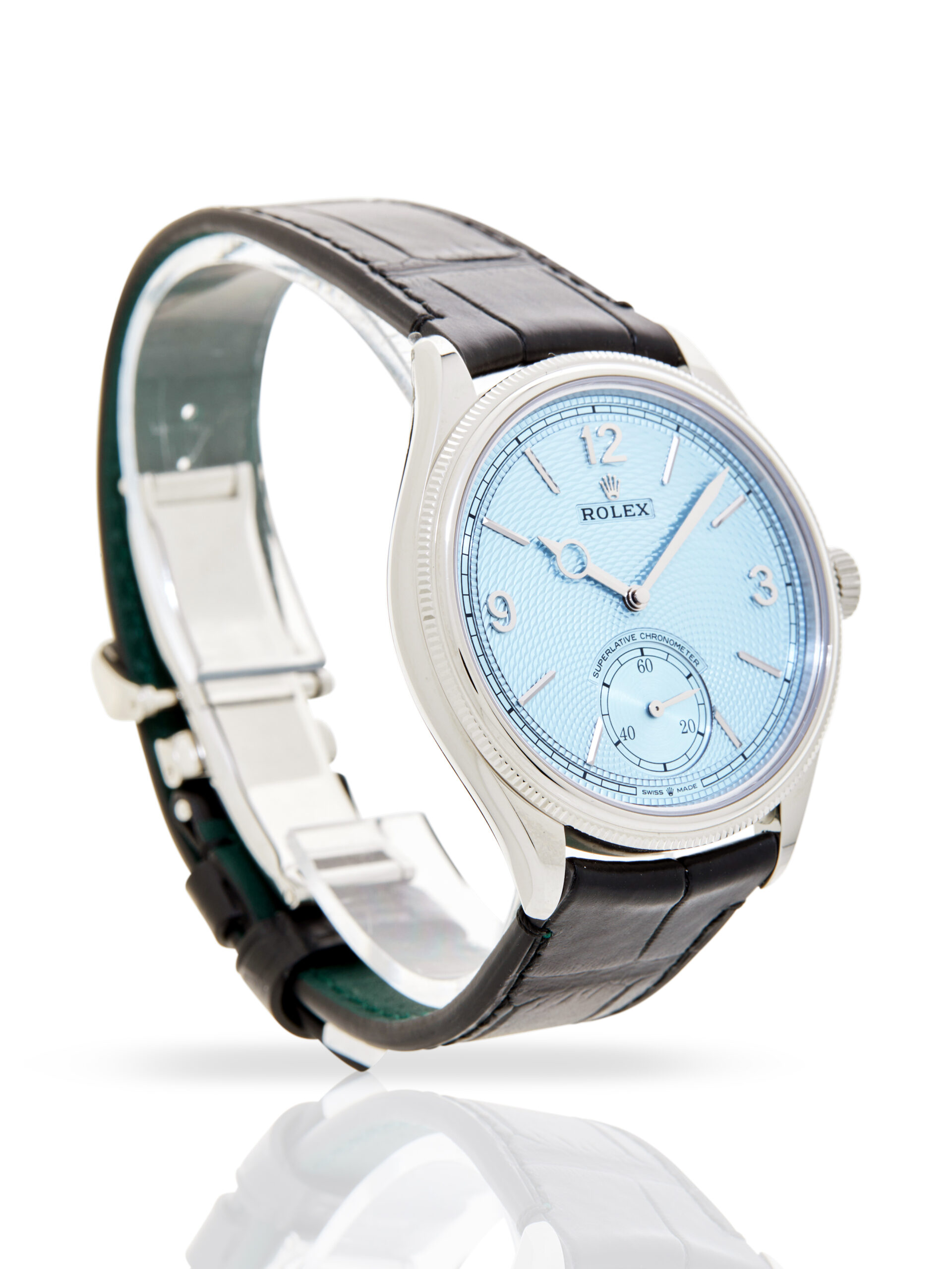 Rolex 1908 - Ice Blue Quarter Arabic Dial & Leather Strap
